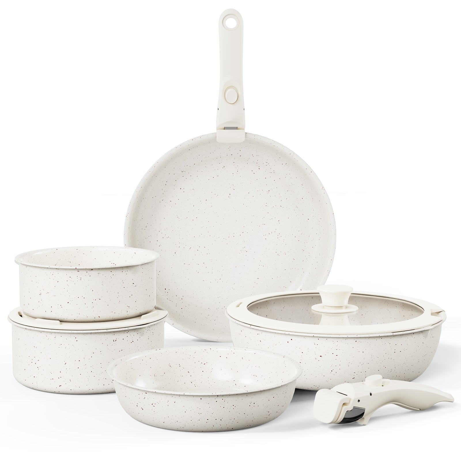 Bazova Ceramic Nonstick 9-PC Cookware Set with Detachable Handles